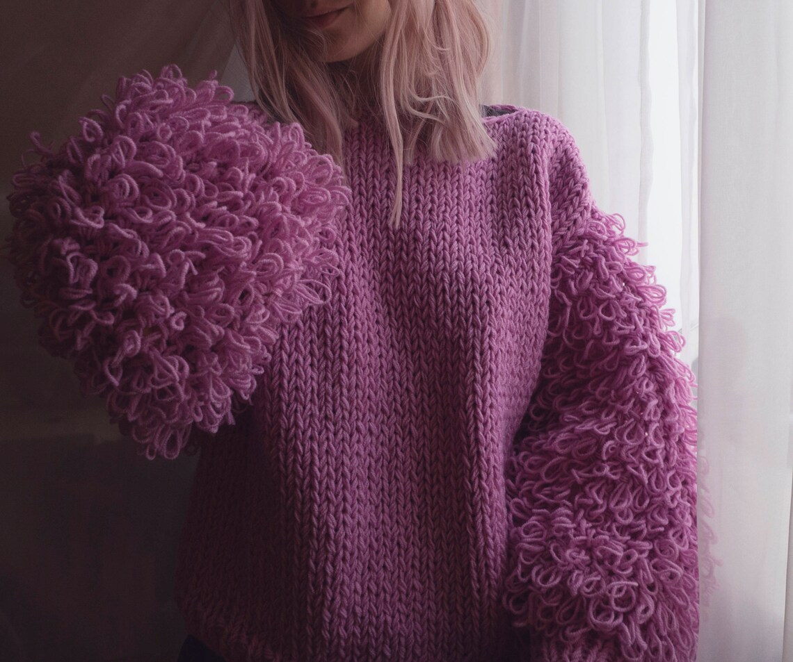 Slouchy Sweater With Loopy Sleeves. Chunky Sweater. Cozy | Etsy