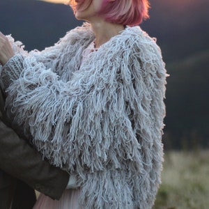 Huge Wool Shaggy Jacket. Boho Fringe Cardigan. Oversized Handknit ...