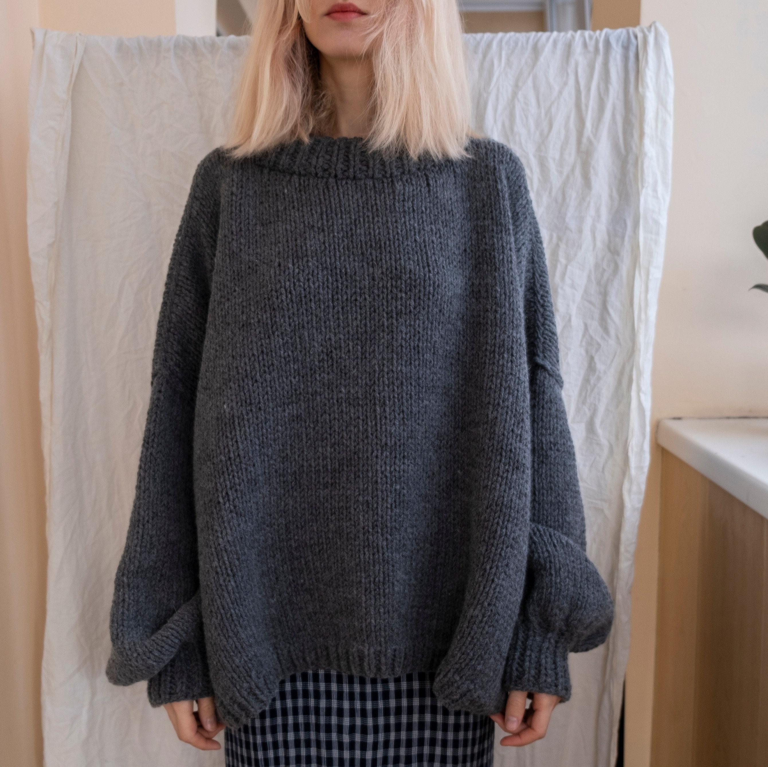 Baggy Roll Neck Sweater With Balloon Sleeves. Basic Chunky | Etsy