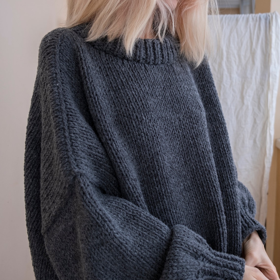 Baggy Roll Neck Sweater With Balloon Sleeves. Basic Chunky - Etsy