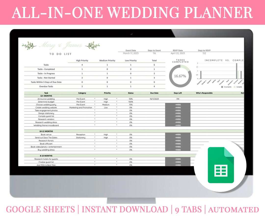 Wedding Planner Spreadsheet, Wedding Planner Digital, Wedding Planner ...
