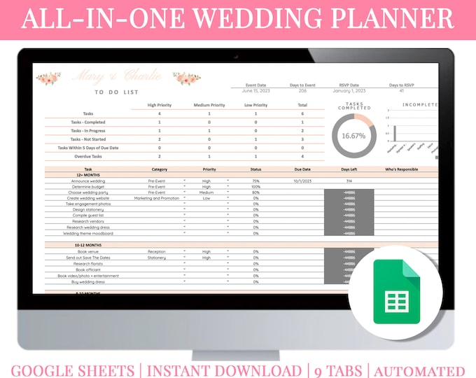 Wedding Planner Template | Google Sheets & Excel | All-in-one Wedding ...