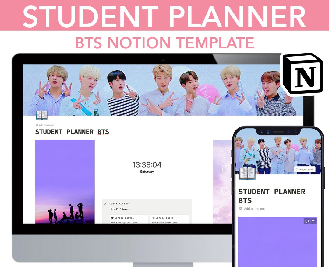 BTS Notion Student Planner, BTS Notion School Planner, Digital College ...