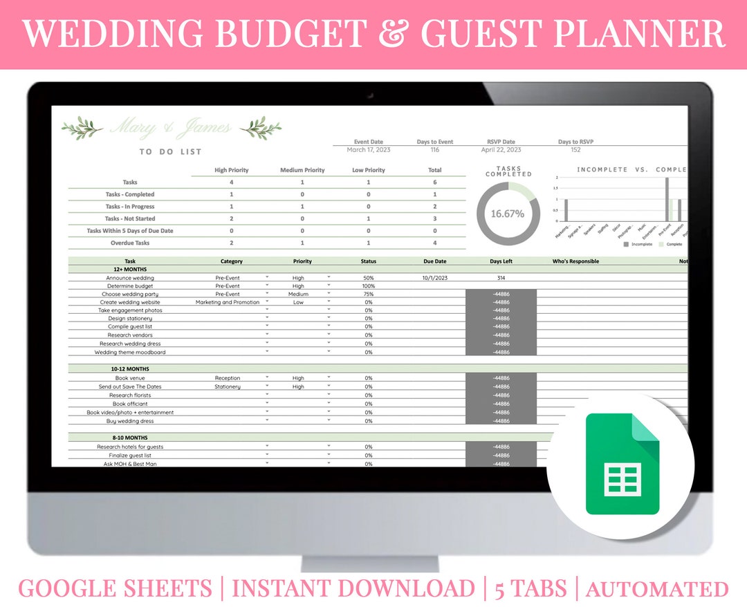 Wedding Budget Planner Google Sheets, Wedding Budget Tracker Template ...