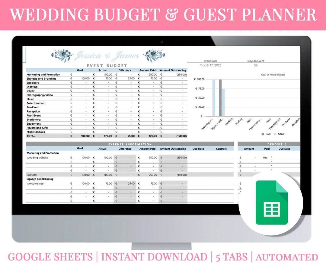 Wedding Budget Planner Google Sheets, Wedding Budget Tracker Template ...