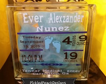 Personalized Frosted Custom Baby Birth Stats Announcement Glass Block ...