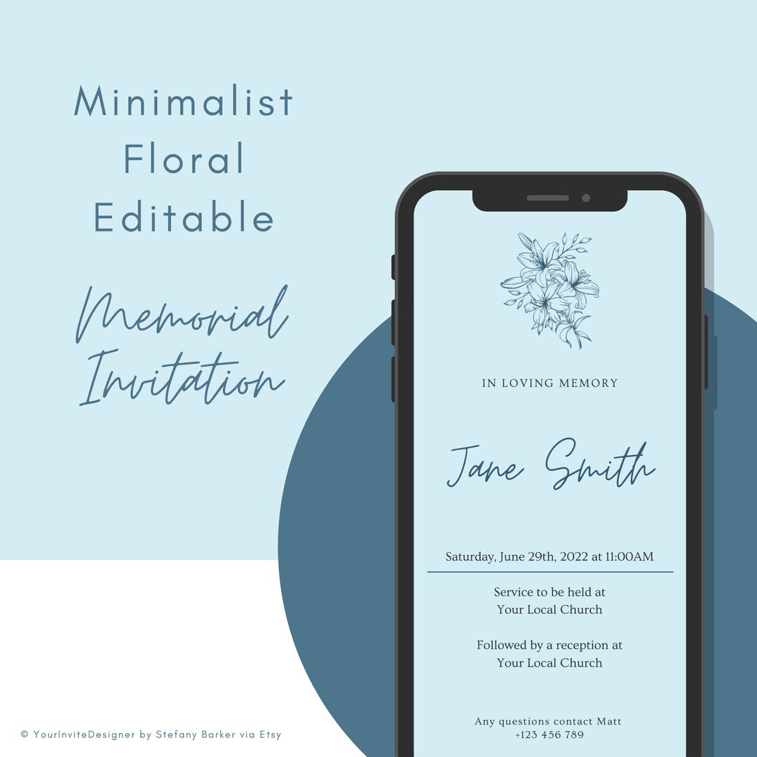 Minimal Floral Funeral Invitation - EDITABLE - Digital Funeral Invite ...