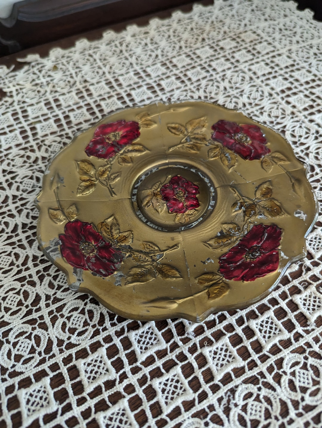 Antique Goofus Glass Rose Gold Small Plate - Etsy