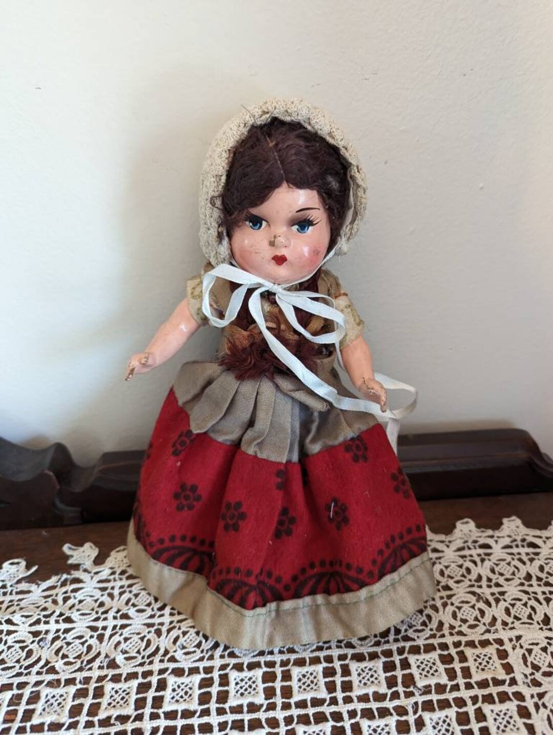 Vintage Composite Doll Lady in Dress With Bonnet - Etsy