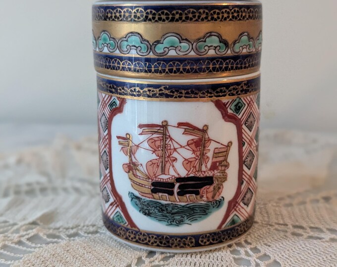 Imari Gold Vintage Canister With Ships Asian Victorian Nautical Home ...