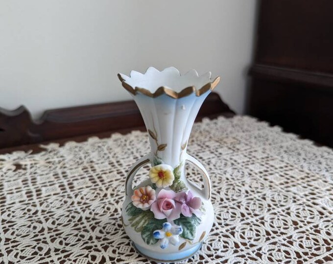 Vintage Mini Bud Vase With Porcelain Flowers - Etsy
