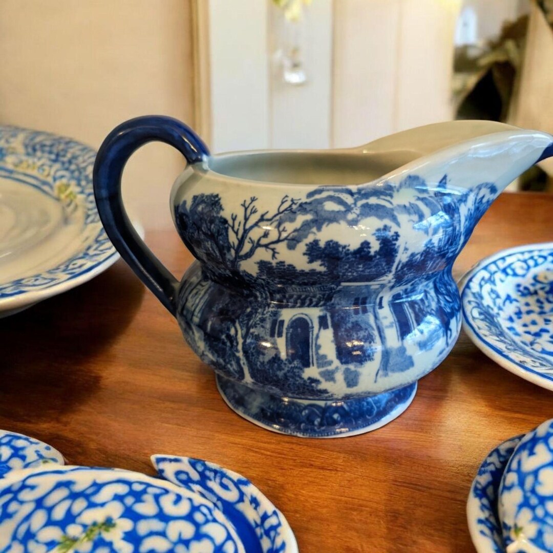 Victoria Ware Flow Blue Ironstone Pitcher: Antique Decor, Shabby Chic ...