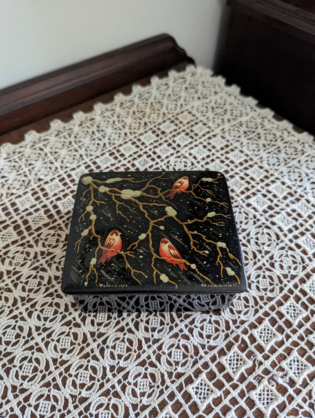Vintage Russian Lacquerware Keepsake Box With Birds Lovely Details - Etsy