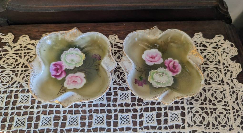 Vintage Handpainted Beckwith China Set of Two Tiny Dishes Ring Dishes ...