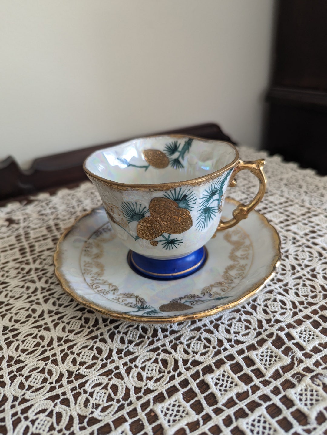 Vintage Lovely Pinecone Gilded Tea Cup and Saucer Romantic Decor - Etsy