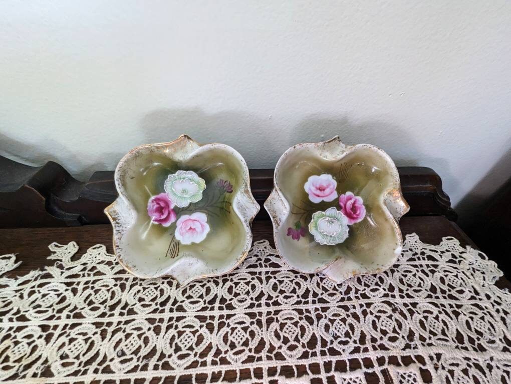 Vintage Handpainted Beckwith China Set of Two Tiny Dishes Ring Dishes ...