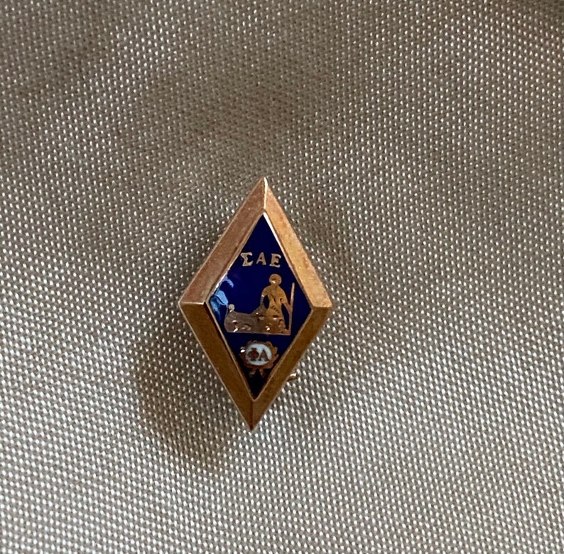 Vintage 1950s Sigma Alpha Epsilon Pledge Pin Yellow Gold Blue Enamel ...