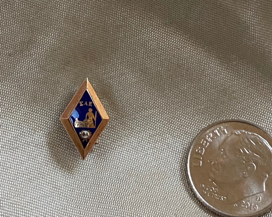 Vintage 1950s Sigma Alpha Epsilon Pledge Pin Yellow Gold Blue Enamel ...