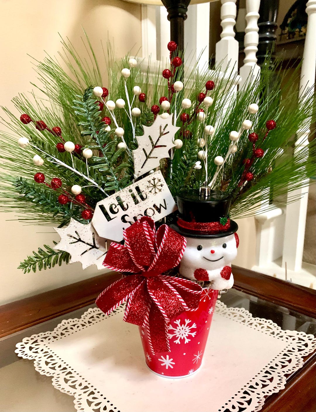 Snowman Arrangement, Winter Centerpiece, Snowman Tabletop Decor ...