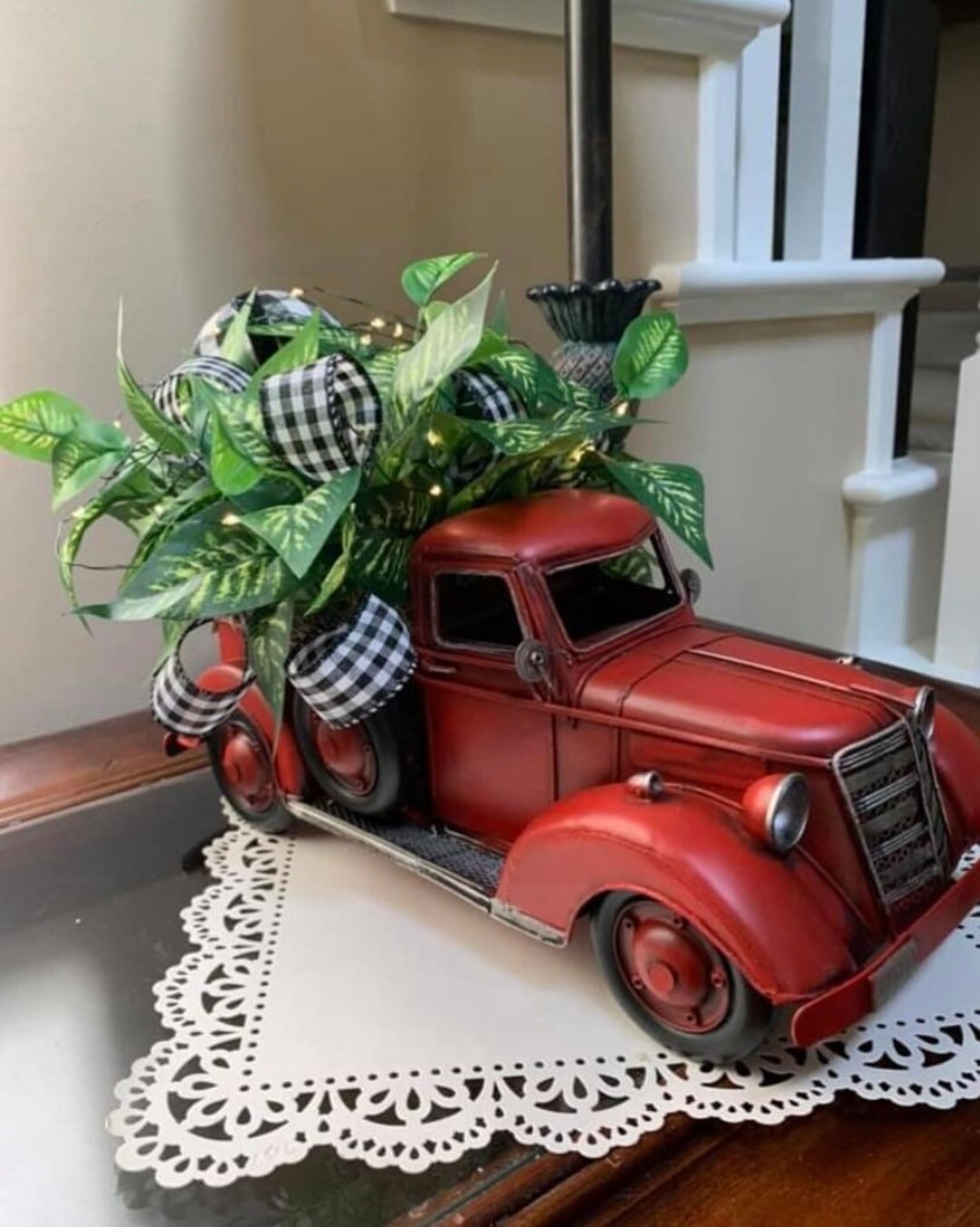 FREE SHIPPING, Red Truck Lighted, Greenery Decor, Fairy Lights ...