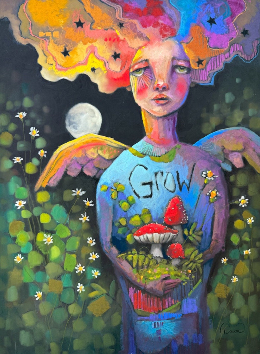 Grow 18x24 Soft Pastel Painting, Whimsical Art, Empowering Wall Decor ...