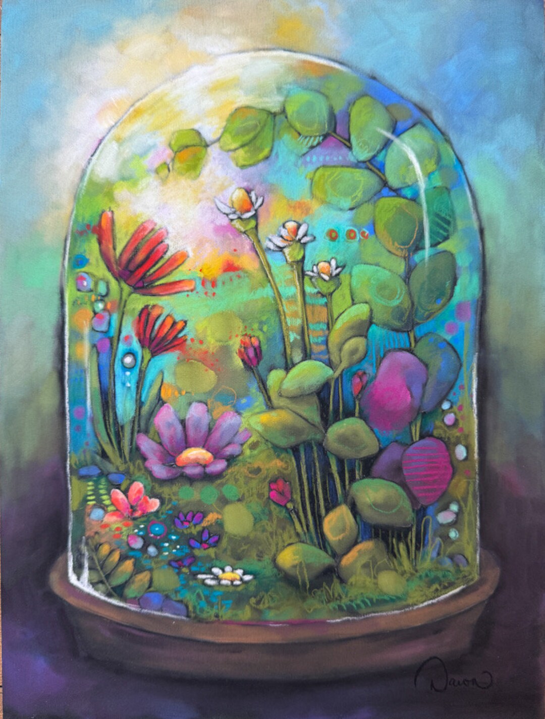 Happiness 9x12 Soft Pastel Painting, Whimsical Terrarium, Nurturing Joy ...
