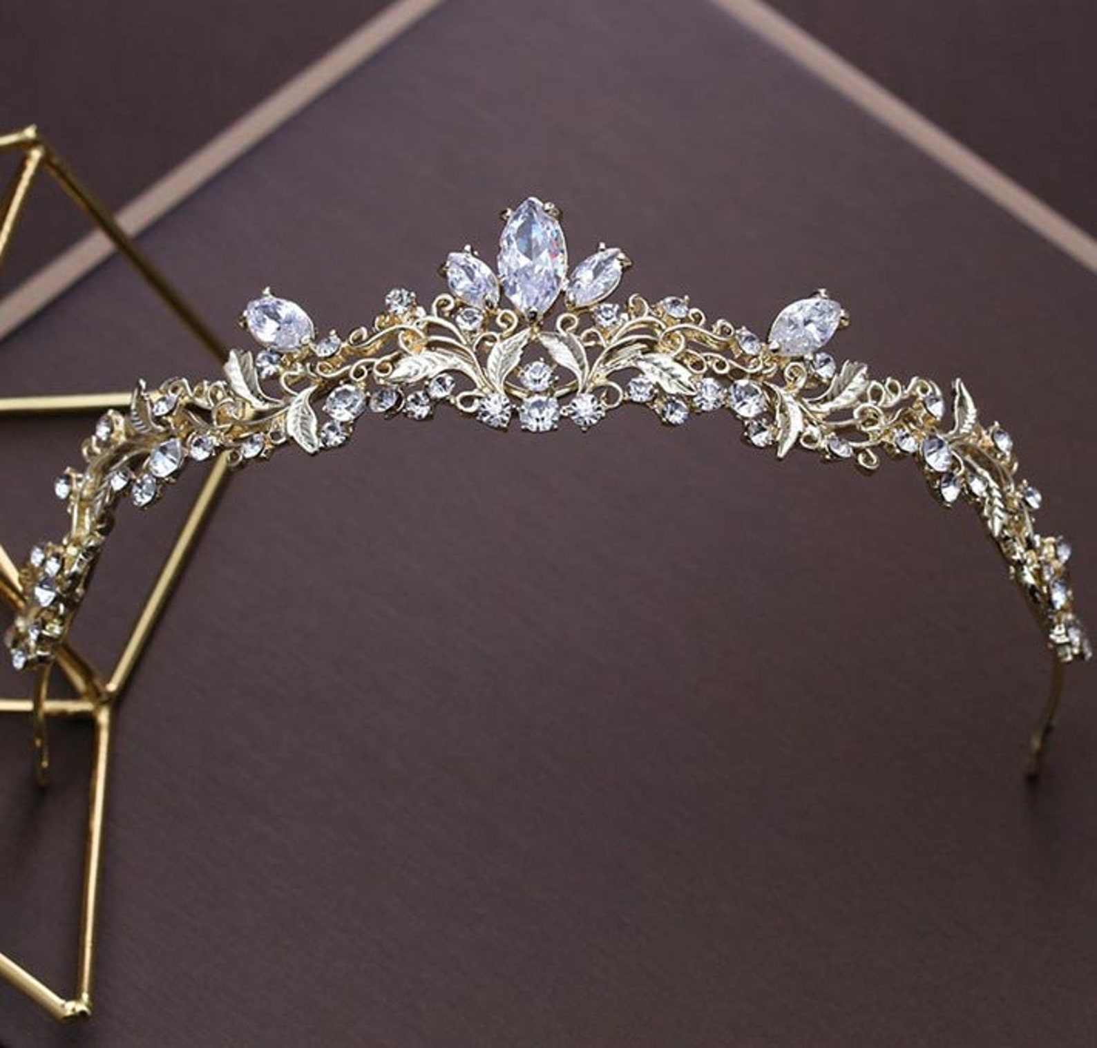 Small Light Gold Tiara With Marquise Cut Rhinestones - Etsy UK