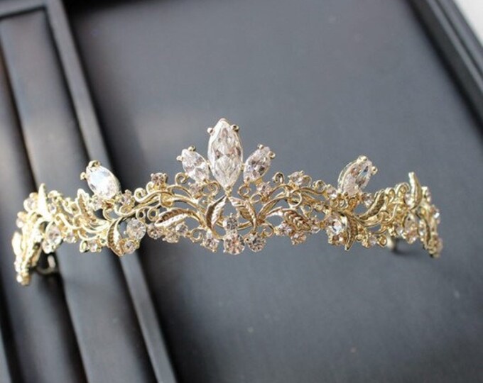 Small Light Gold Tiara With Marquise Cut Rhinestones - Etsy UK