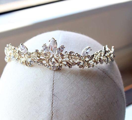 Small Light Gold Tiara With Marquise Cut Rhinestones - Etsy UK
