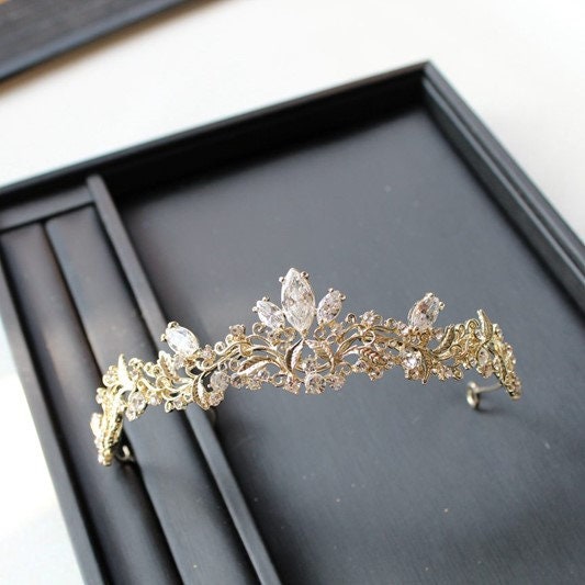 Small Light Gold Tiara With Marquise Cut Rhinestones - Etsy UK