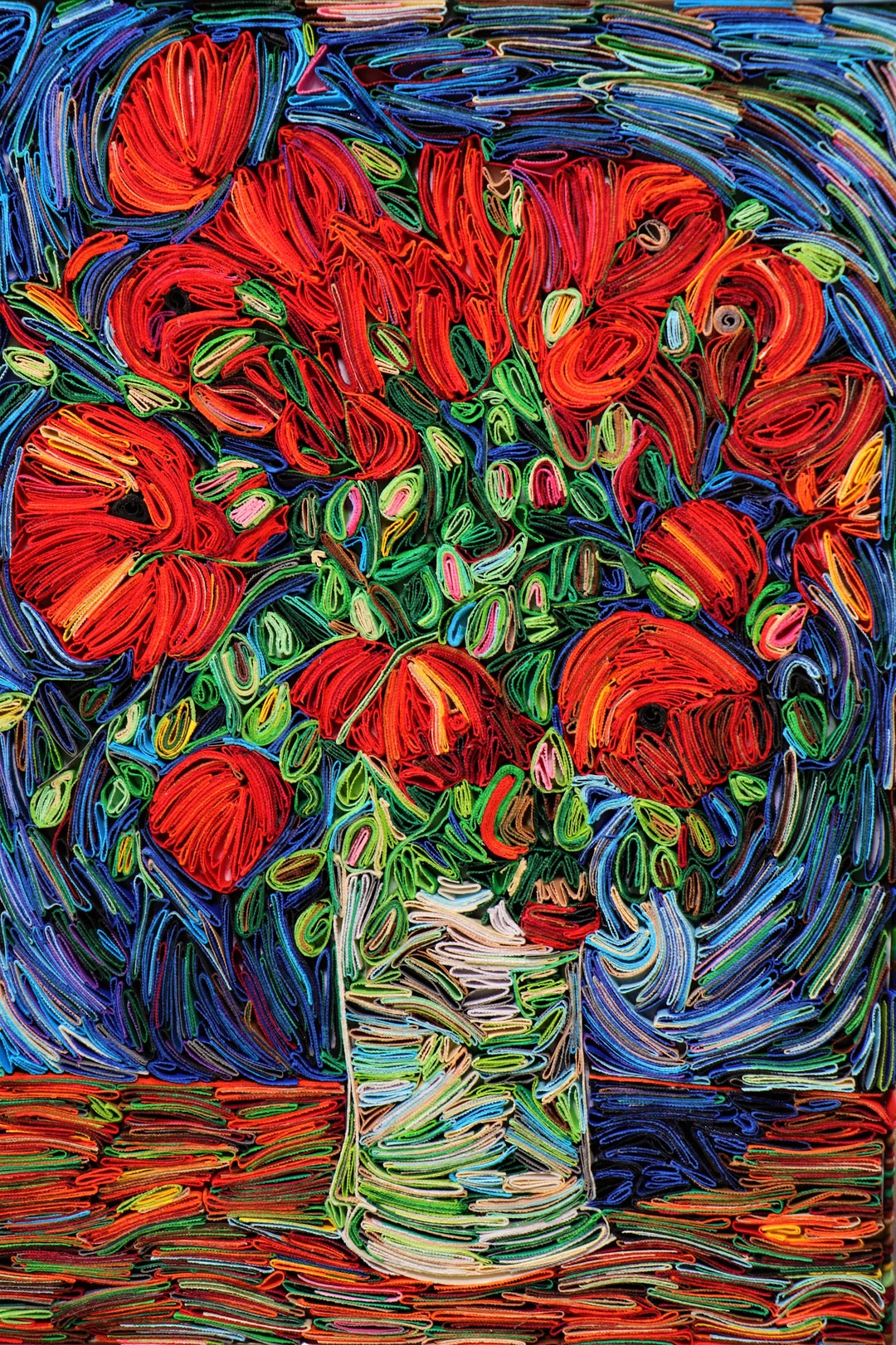 Wall Art Quiilling"vase With Poppies"vincent Van Gogh Reproduction,wall ...