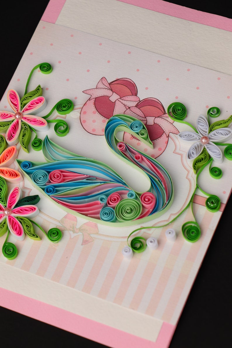 Handmade Girl Baby Shower Card / Swan Invitation Quilling Card ...
