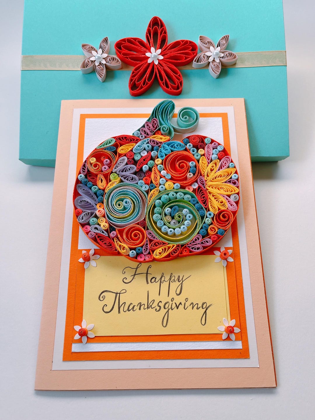 Colorful Thanksgiving Quilling Card,orang Pumpkin Paper Card in a Box ...