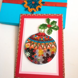 Quilled Christmas Ball Card Handmade Holiday Greeting Cute Christmas ...