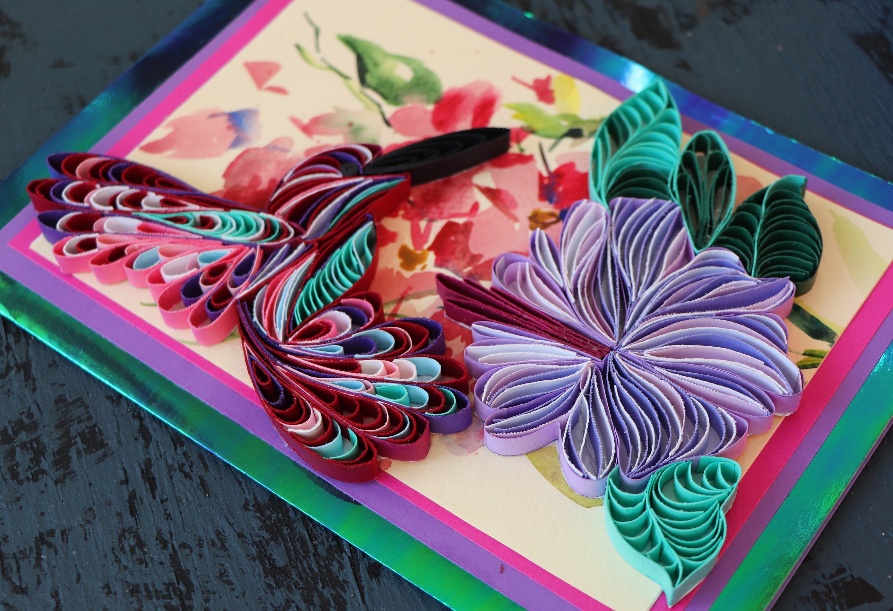 Quilling Dark Green Hummingbird Card in a Box, Hummingbird, With ...