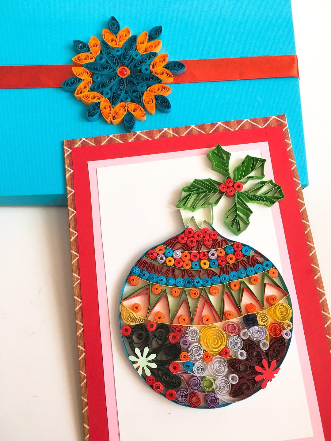 Quilled Christmas Ball Card Handmade Holiday Greeting Cute Christmas ...