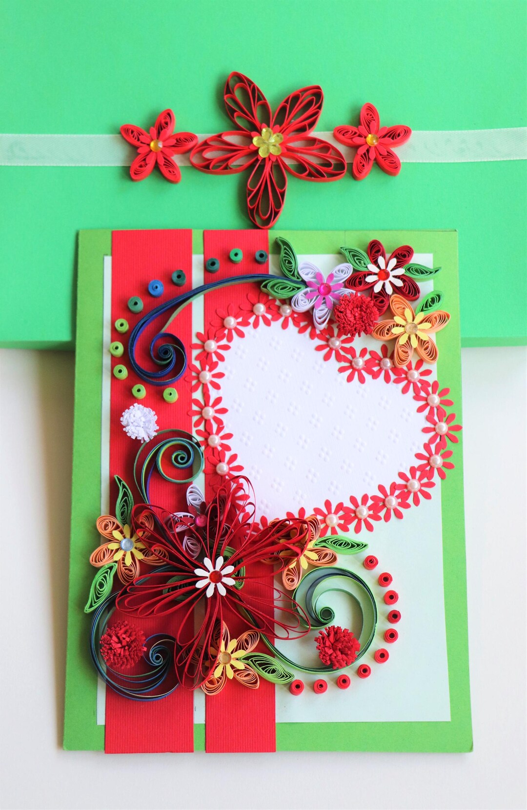 Elegant Valentine's Day Card – Red Heart in Quilling Technique – Unique ...
