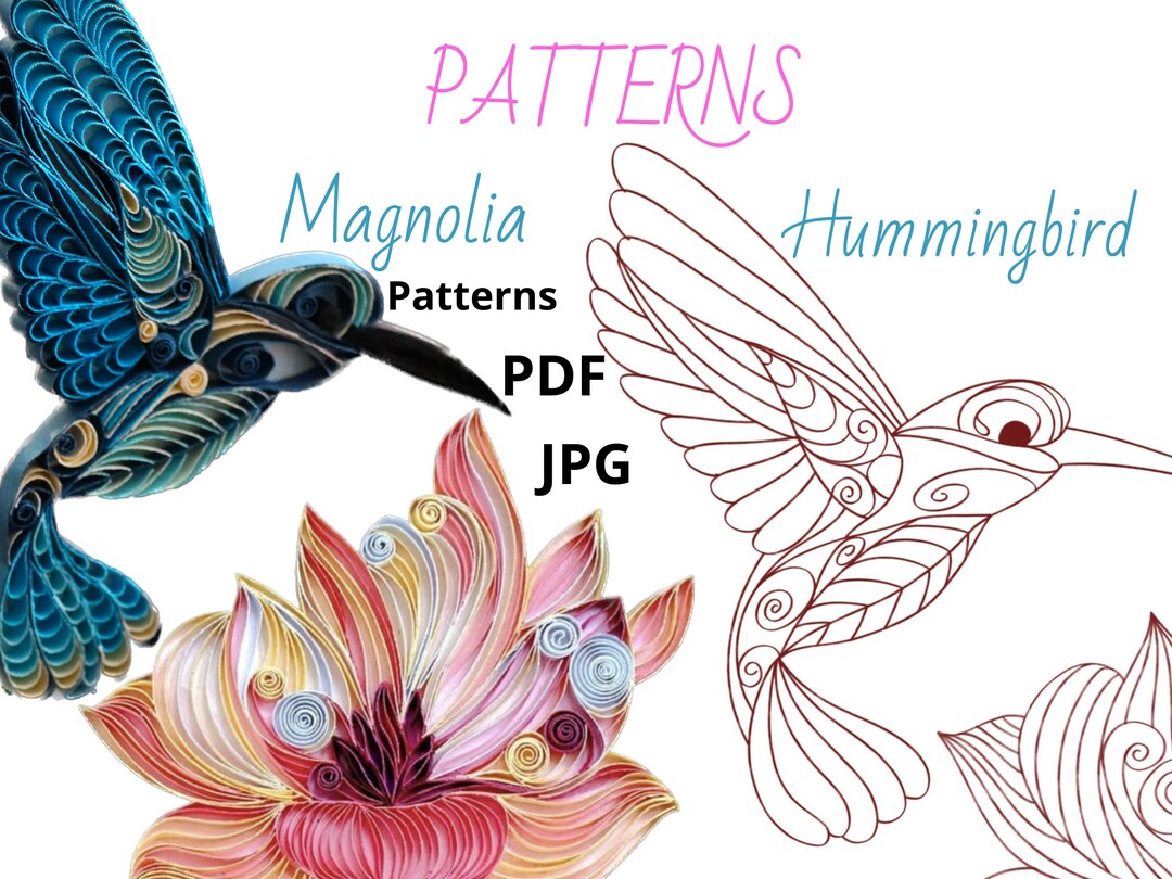 Hummingbirds + Magnolia Quilling Template, Download Artwork Pattern for ...