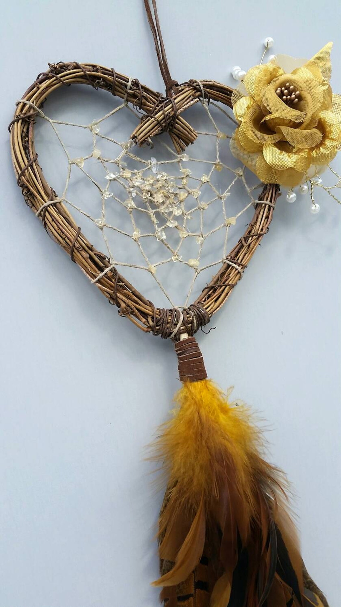 Handmade Heart Shaped Beaded Dream Catcher Made With Genuine Citrine ...