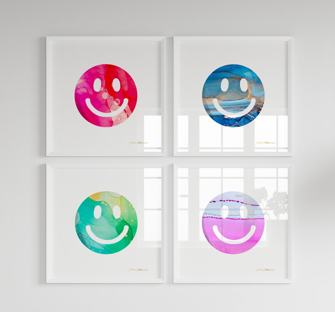Set of 4 Smiley Face Prints, Nursery Prints, Printable Wall Art ...