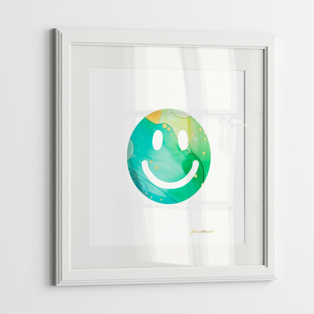 Green Smiley Face Print, Nursery Prints, Printable Wall Art, Digital ...