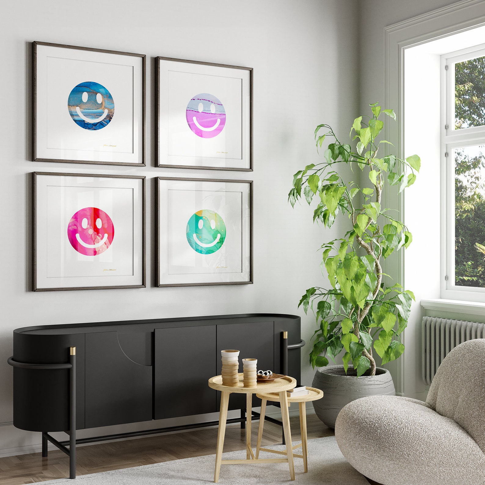Set of 4 Smiley Face Prints, Nursery Prints, Printable Wall Art ...