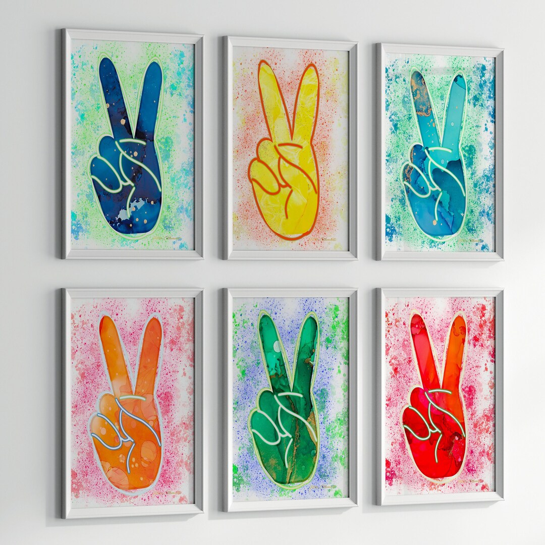 Set of 6 Peace Sign Prints, Nursery Prints, Printable Wall Art, Digital Download, Kid Room ...