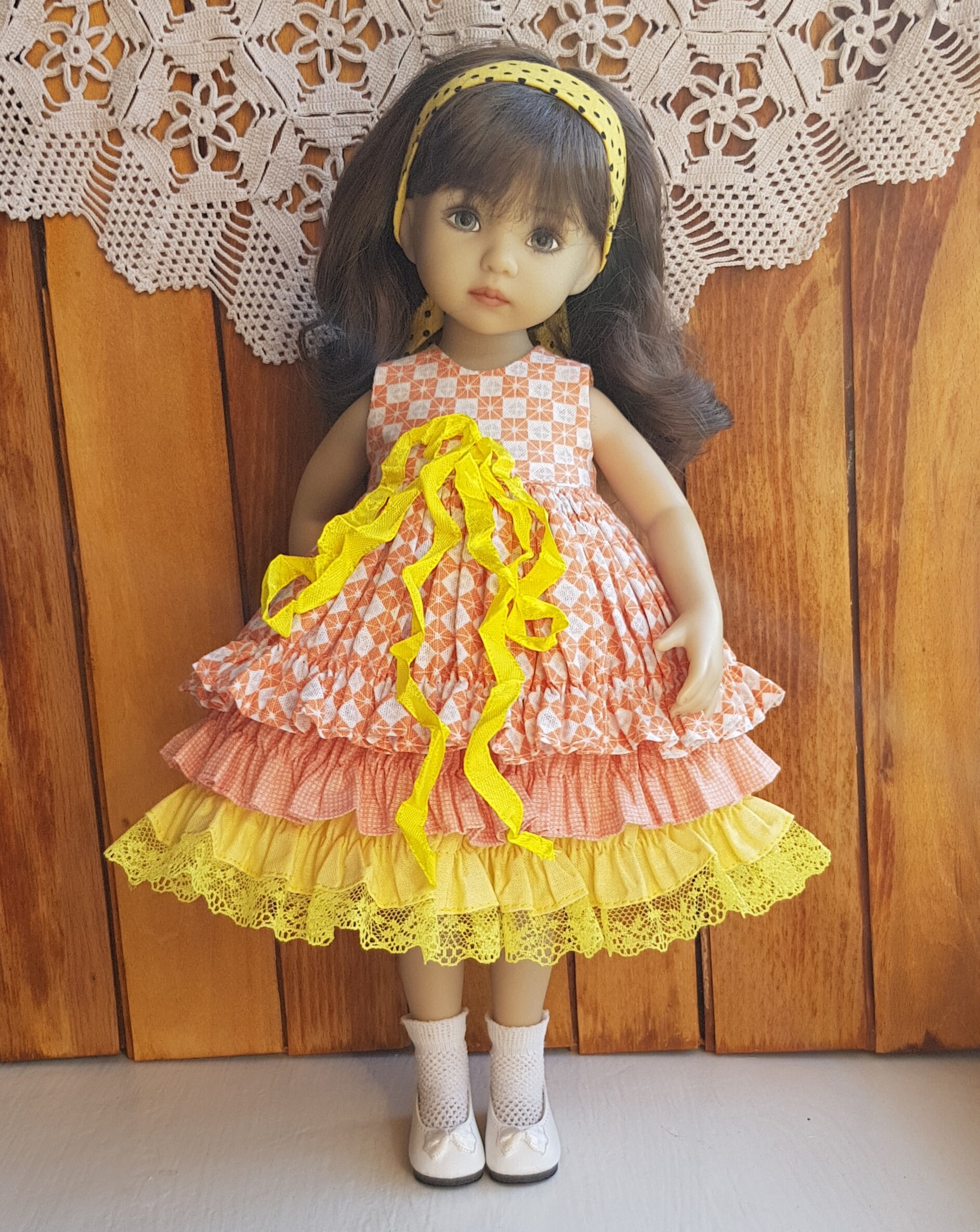 Peach Layered Dress With Yellow Trim Little Darling Dianna - Etsy