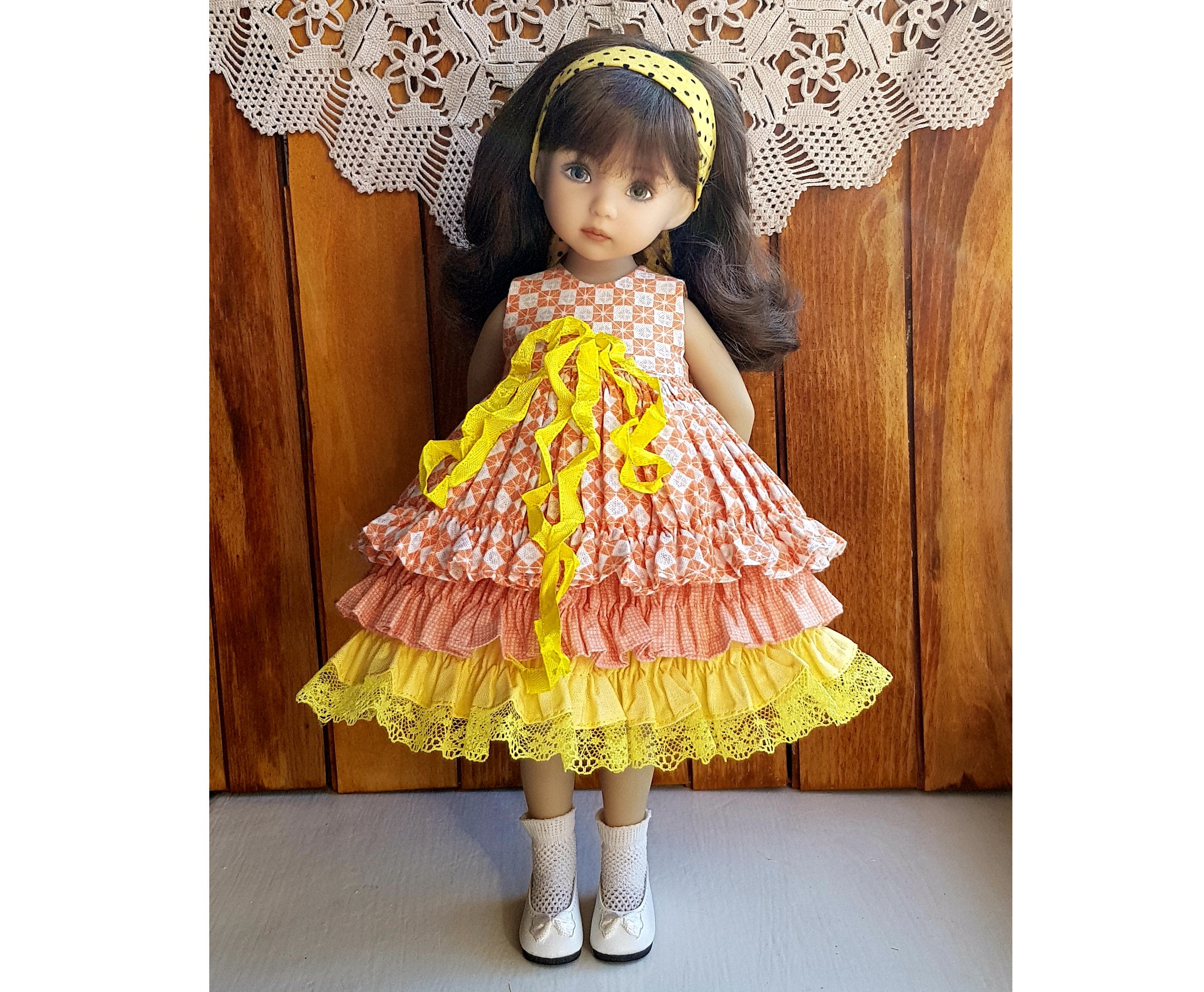 Peach Layered Dress With Yellow Trim Little Darling Dianna - Etsy
