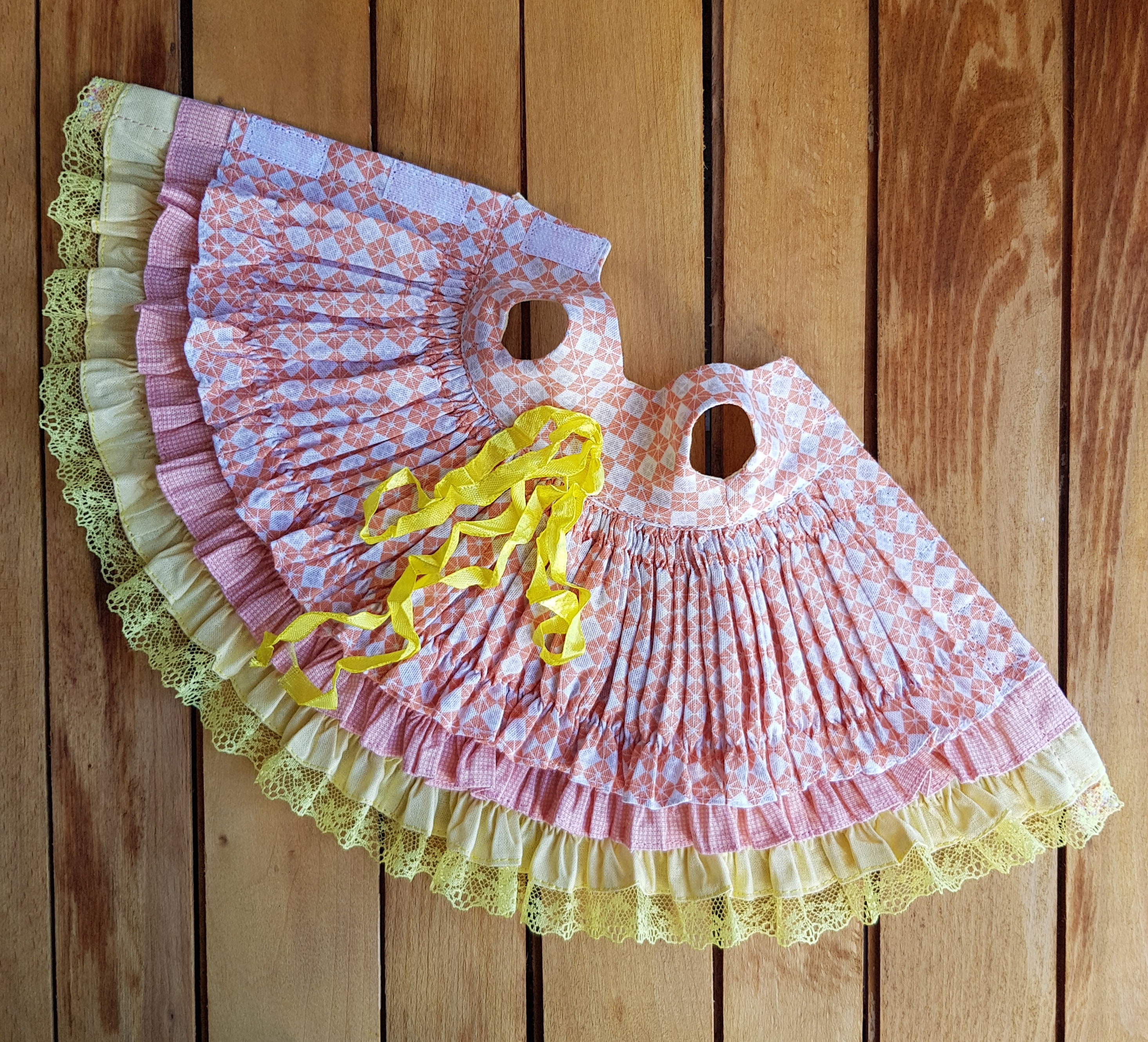 Peach Layered Dress With Yellow Trim Little Darling Dianna - Etsy