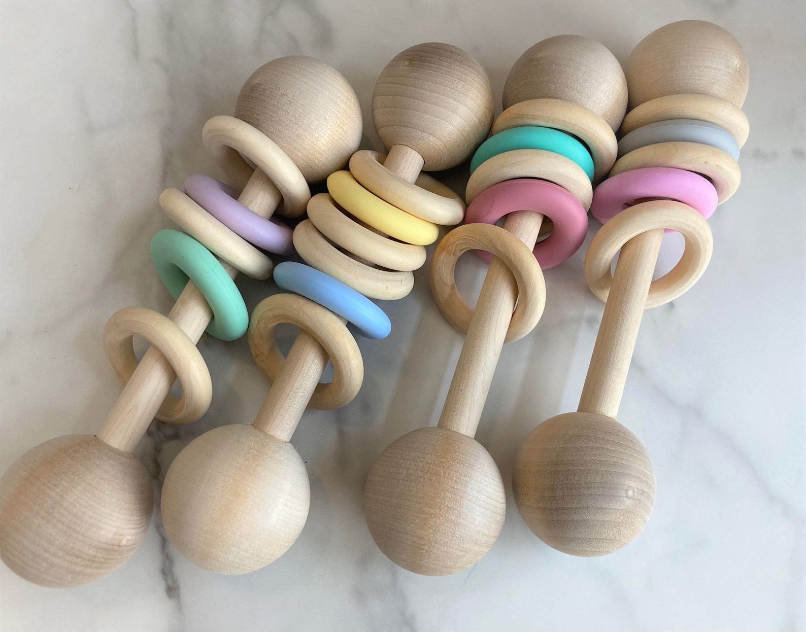 Unique Montessori Wooden Rattle With Silicone Rings, Boyish Rattle ...