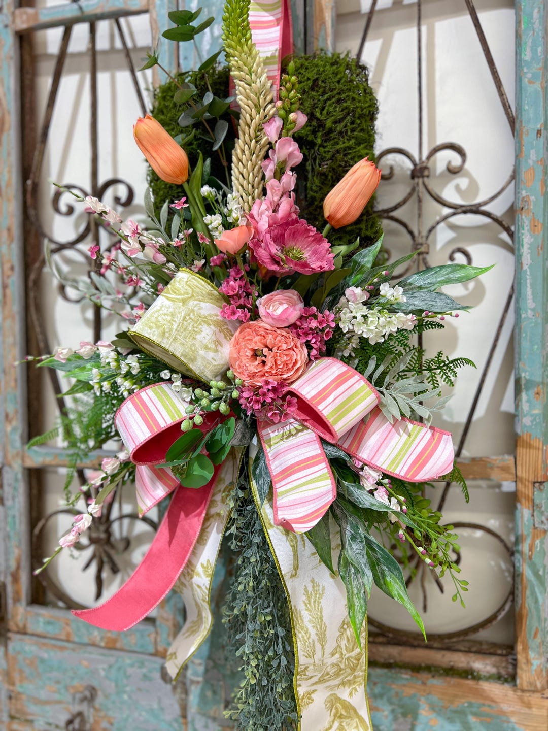 Rectangle Spring Wreath, Spring Floral Wreath, Spring Wreath, Rectangle ...