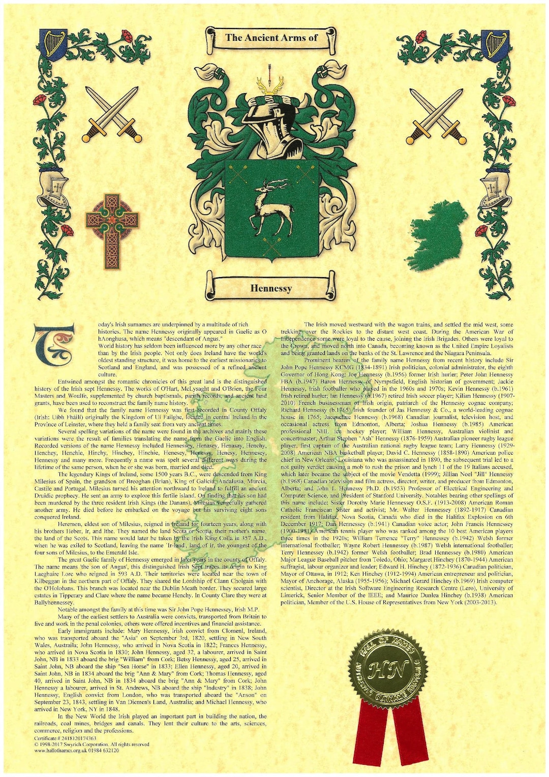 Coat of Arms and Surname History Scroll of Irish Origin - Etsy