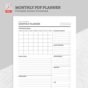 Monthly Planner Printable PDF, Minimalist Style Instant Download - Etsy